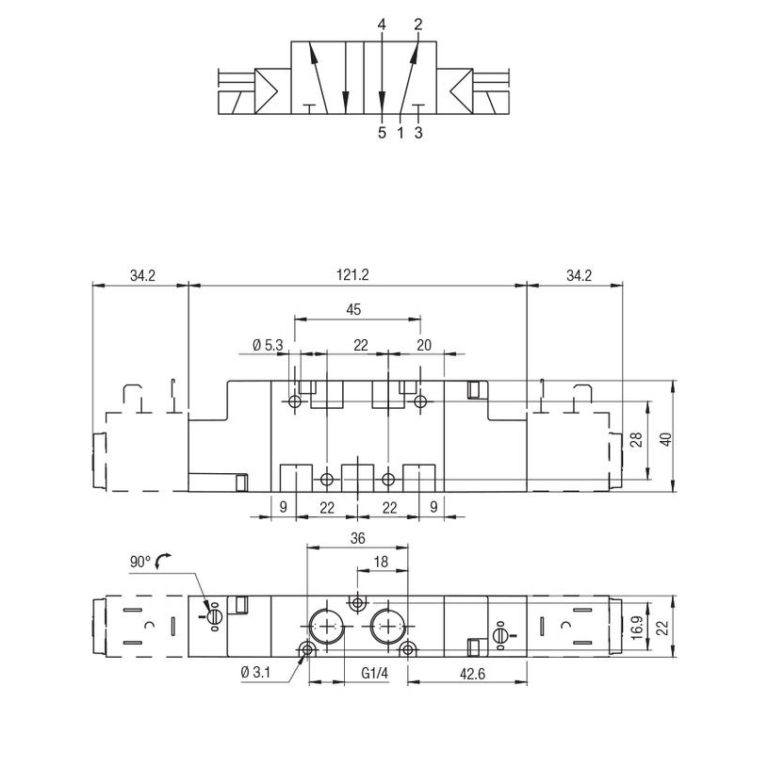 Jaotur 5/2, 1/2, 2-positsiooniline, solenoidiga | Aircom